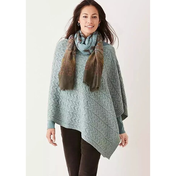 J. Jill | Sweaters | J Jill Softcozy Cable Knit Juniper Heather Poncho ...